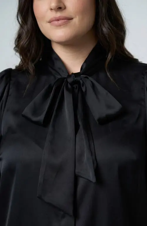 LIVERPOOL Tie Neck Puff Sleeve Satin Top