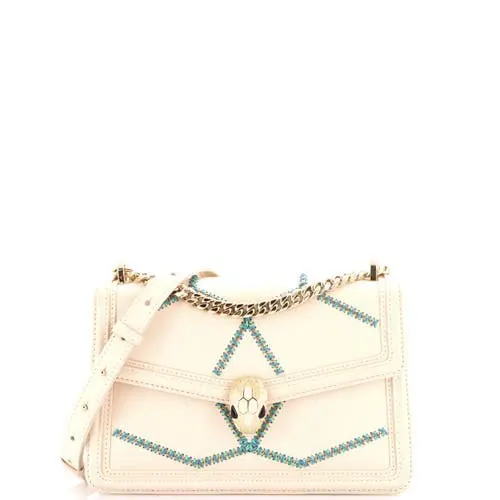 BVLGARI Serpenti Forever Shoulder Bag Whipstitched Leather Small - White