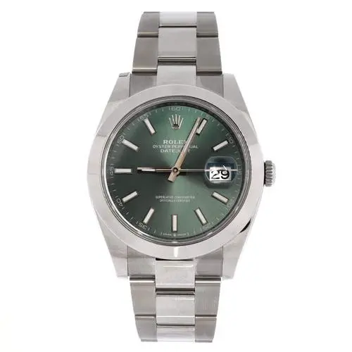 ROLEX Oyster Perpetual Datejust Mint Green Automatic Watch Stainless Steel 41 - Metallic Silver