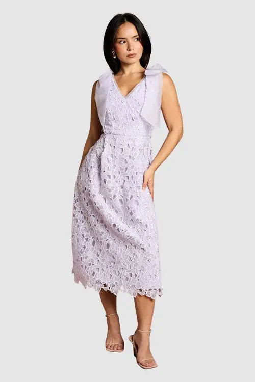 Coast Petite Bow Detail Sleeveless Lace Midi Dress - Lilac