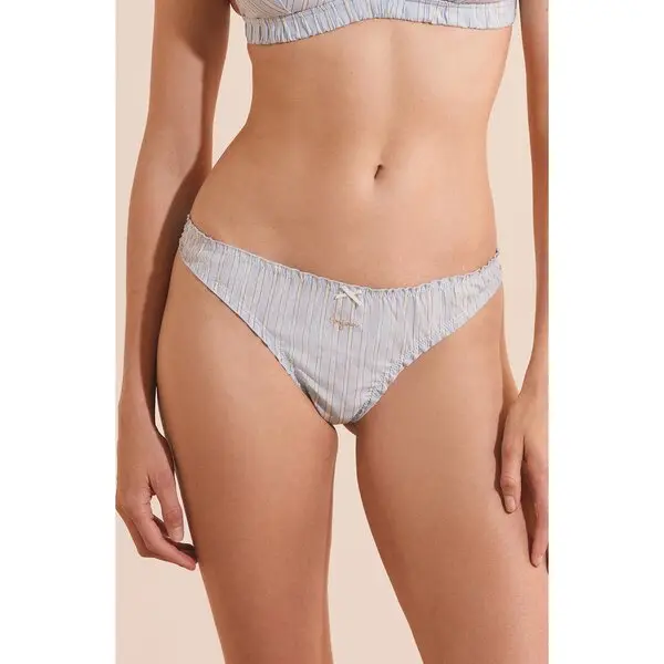 ETAM Benicio Day Striped Cotton Thong - Bleu Ciel