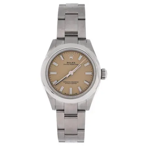 ROLEX Oyster Perpetual Beige Automatic Watch Stainless Steel 28