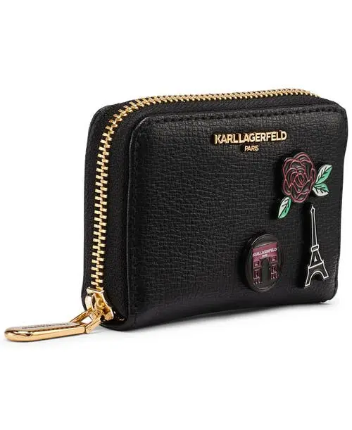Karl Lagerfeld Paris Maybelle Rhinestones+patches Small Zip Around Wallet