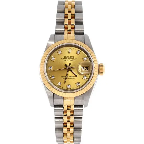 ROLEX Oyster Perpetual Datejust Automatic Watch Stainless Steel And Yellow Gold With Diamond Markers 26 - Metallic Silver