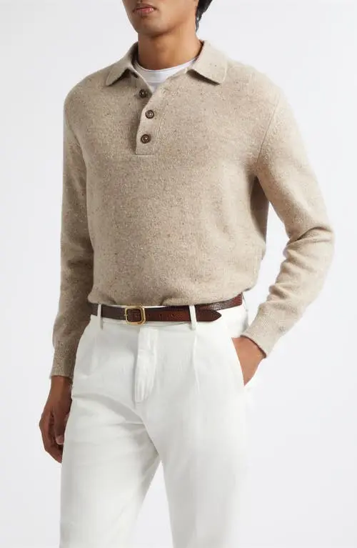 Eleventy Nepped Wool Polo Sweater