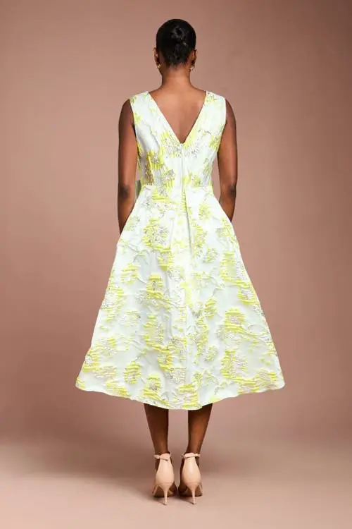 Coast V-neck Bow Jacquard Midi Dress