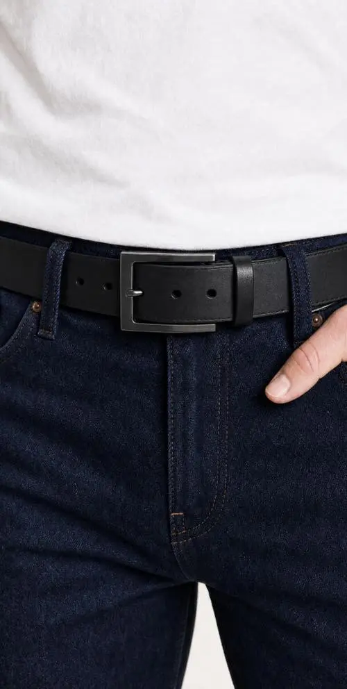 MIO MARINO Full-grain Leather Casual Jean Belt - Black