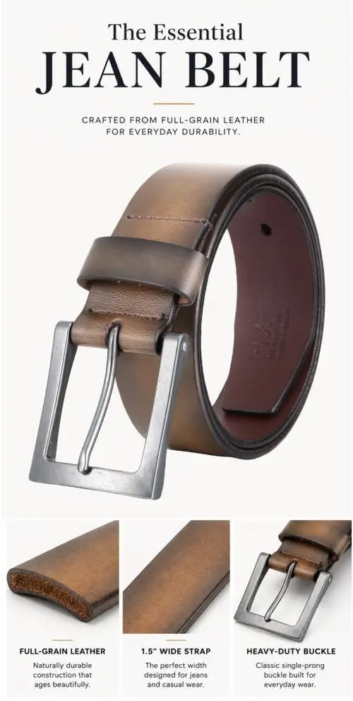 MIO MARINO Full-grain Leather Casual Jean Belt - Walnut