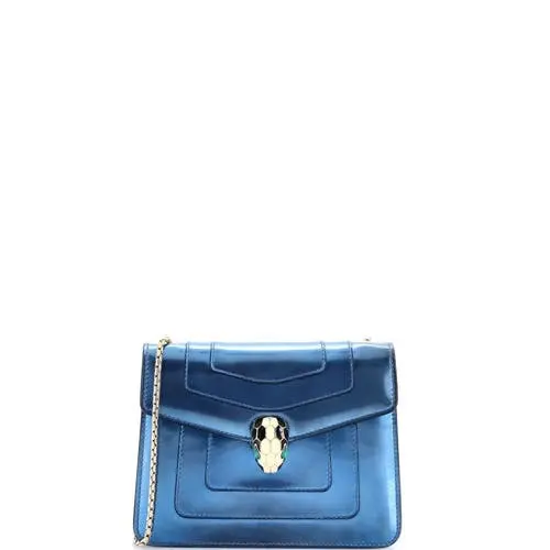 BVLGARI Serpenti Forever Square Shoulder Bag Metallic Leather Small