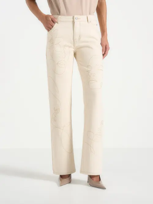 Manière De Voir Calista Line Art Straight Leg Jeans - Cream