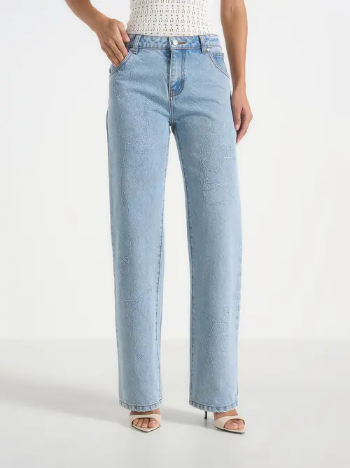 Manière De Voir Calista Line Art Straight Leg Jeans - Mid Blue