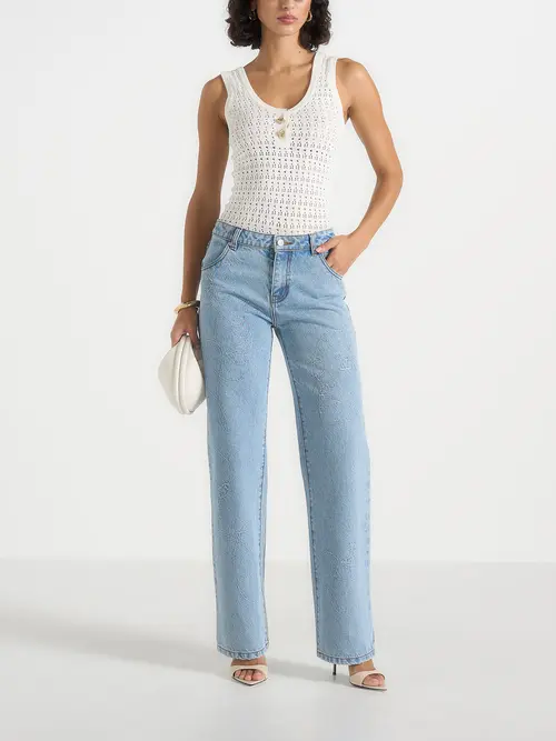 Manière De Voir Calista Line Art Straight Leg Jeans - Mid Blue