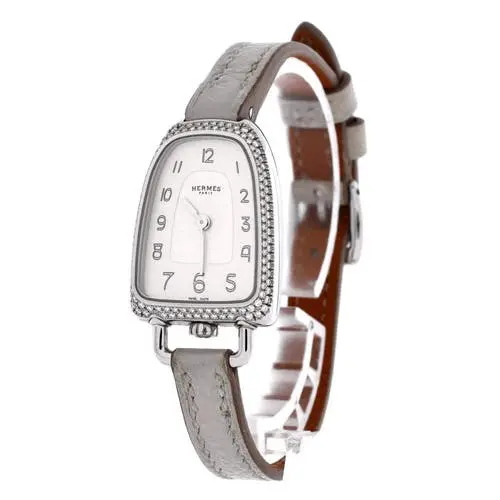 Hermès Galop D' Quartz Watch Stainless Steel And Leather With Diamond Bezel 21