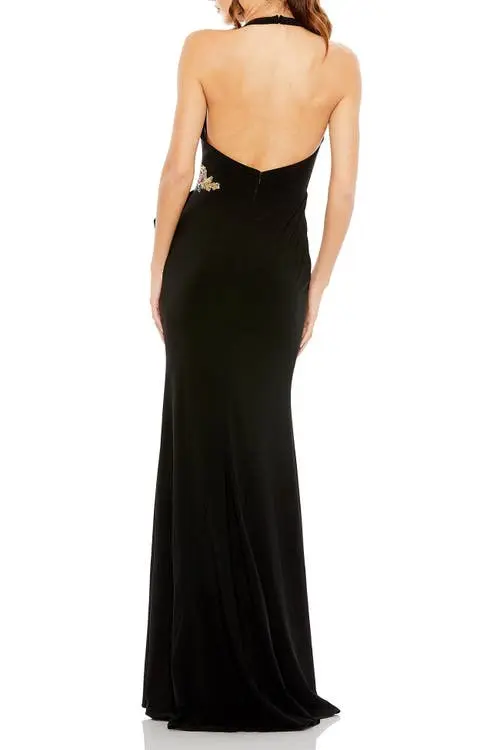Mac Duggal Halter Floral Embellished Gown
