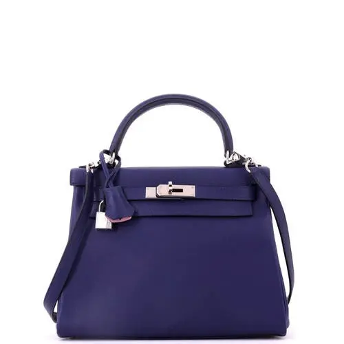 Hermès Kelly Handbag Verso Evercolor With Palladium Hardware 28 - Blue