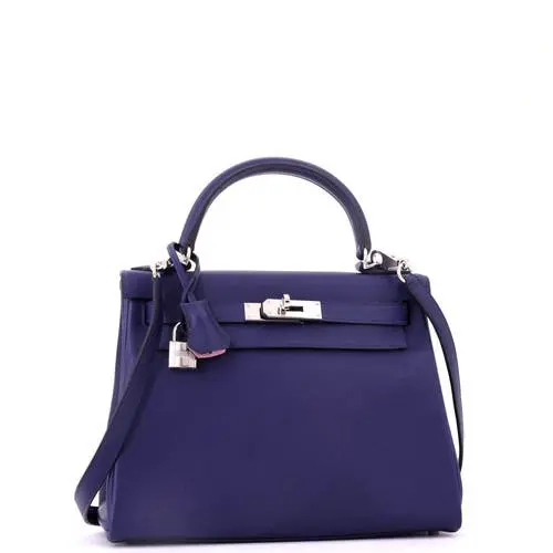 Hermès Kelly Handbag Verso Evercolor With Palladium Hardware 28 - Blue