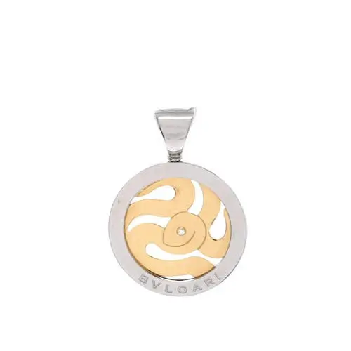 BVLGARI Tondo Snake Pendant Charm Pendant & Charms 18k Yellow Gold And Stainless Steel With Diamond - Metallic Silver