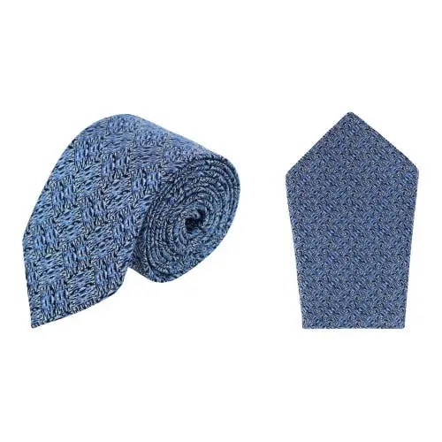 Trafalgar Benito's Basketweave Silk Necktie & Pocket Square Bundle - Blue