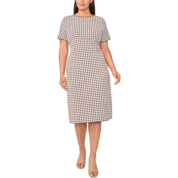 Halogen Gingham Boat Neck Midi Dress