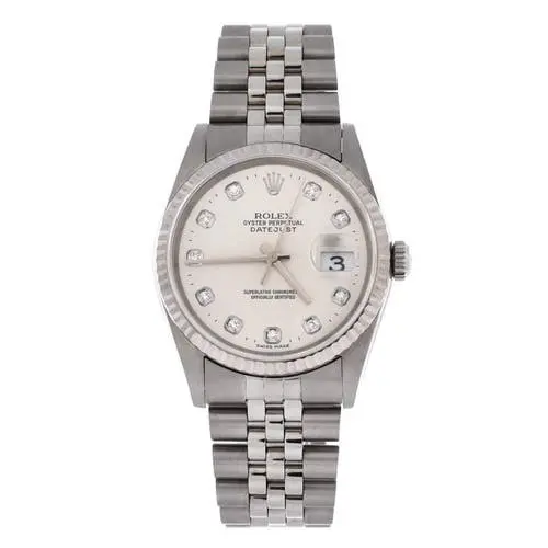 ROLEX Oyster Perpetual Datejust Automatic Watch Stainless Steel And White Gold With Diamond Markers 36 - Metallic Silver