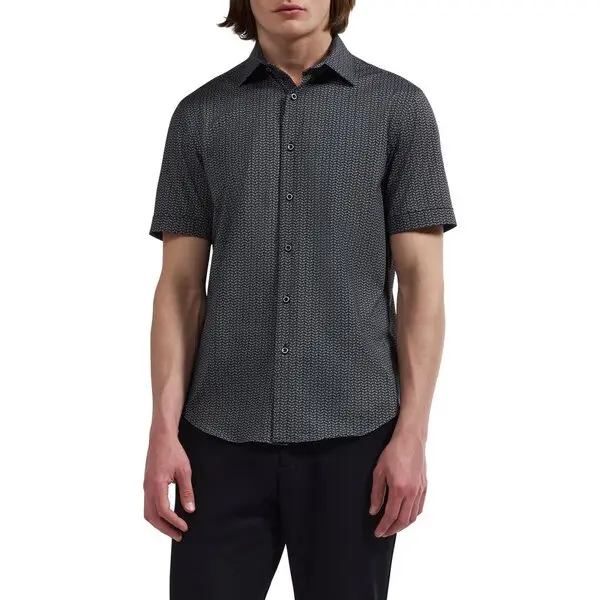 Bugatchi Miles Ooohcotton Geometric Short Sleeve Button-up Shirt