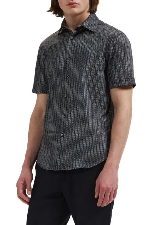 Bugatchi Miles Ooohcotton Geometric Short Sleeve Button-up Shirt