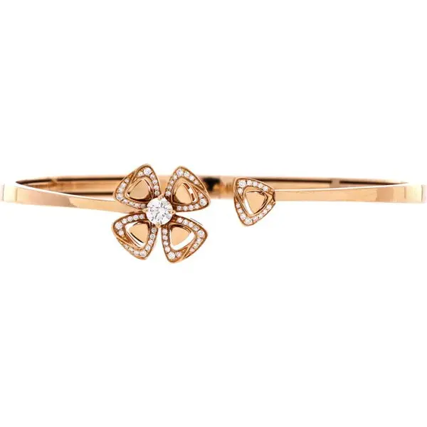 BVLGARI Fiorever Bangle Bracelet 18k Rose Gold With Pave Diamonds