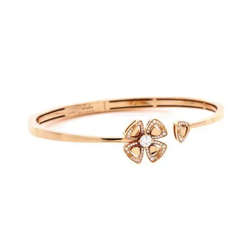 BVLGARI Fiorever Bangle Bracelet 18k Rose Gold With Pave Diamonds