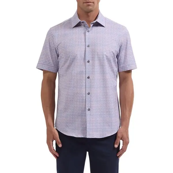 Bugatchi Miles Ooohcotton® Grid Short Sleeve Button-up Shirt