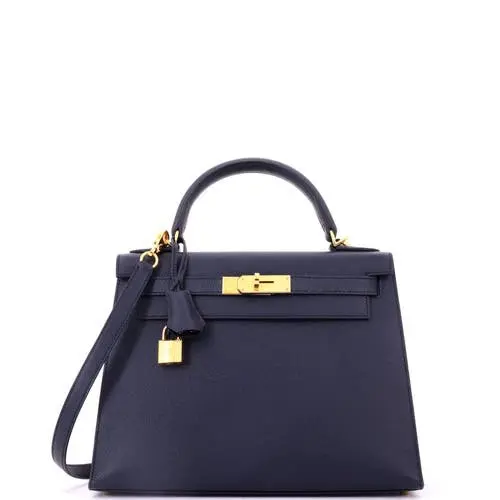 Hermès Kelly Handbag Bicolor Epsom With Brushed Gold Hardware 28 - Blue