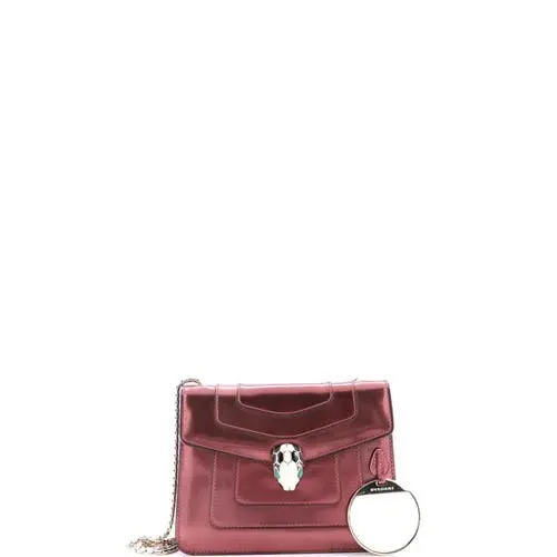 BVLGARI Serpenti Forever Square Shoulder Bag Metallic Leather Small