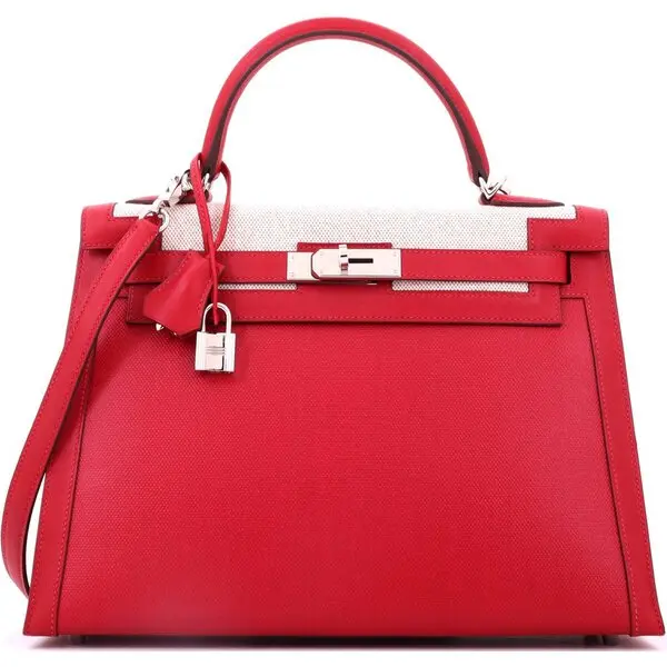 Hermès Kelly Handbag Berline Vache Canvas With Swift And Toile With Palladium Hardware 32 - Red