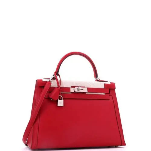 Hermès Kelly Handbag Berline Vache Canvas With Swift And Toile With Palladium Hardware 32 - Red