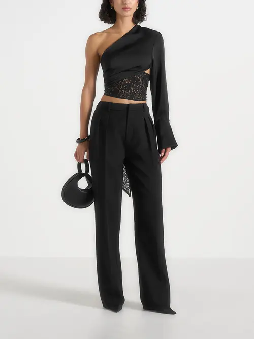 Manière De Voir Coralie One Sleeve Lace Wrap Top - Black