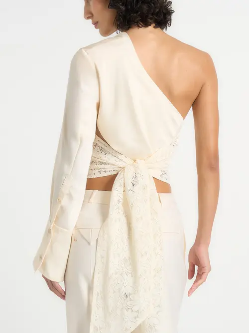Manière De Voir Coralie One-shoulder Lace Wrap Top - Champagne