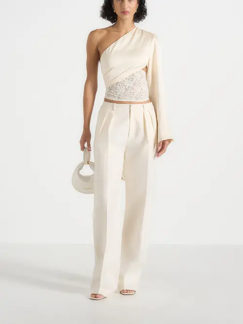 Manière De Voir Coralie One-shoulder Lace Wrap Top - Champagne