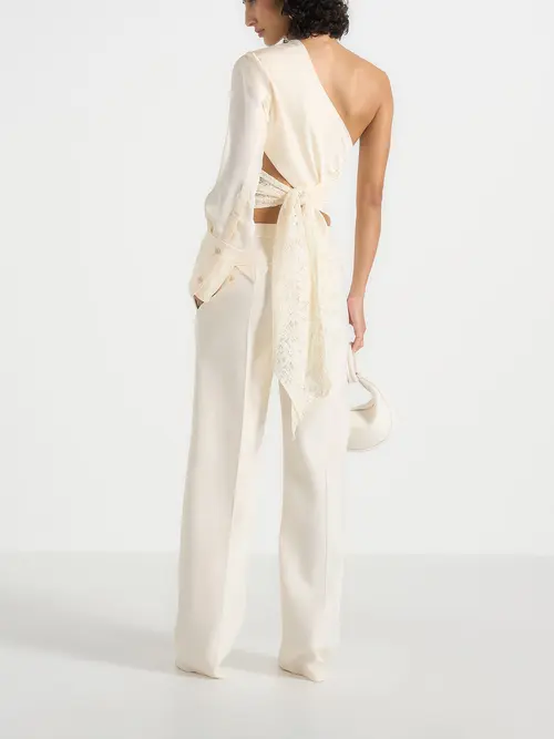 Manière De Voir Coralie One-shoulder Lace Wrap Top - Champagne