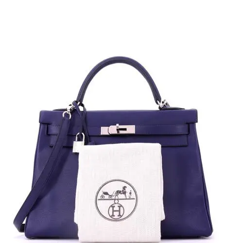 Hermès Kelly Handbag Verso Evercolor With Palladium Hardware 32