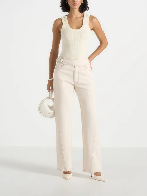 Manière De Voir Loane Twisted Leg Jeans With Waist Adjuster - Cream