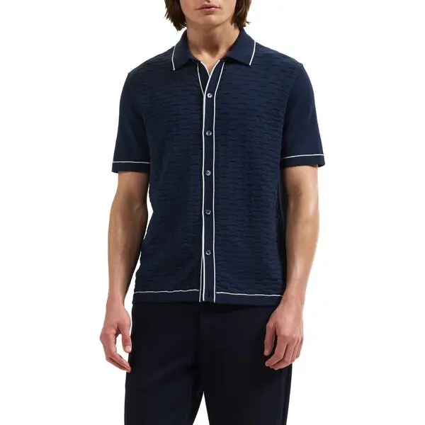 Bugatchi Short Sleeve Full Button Sweater - Navy