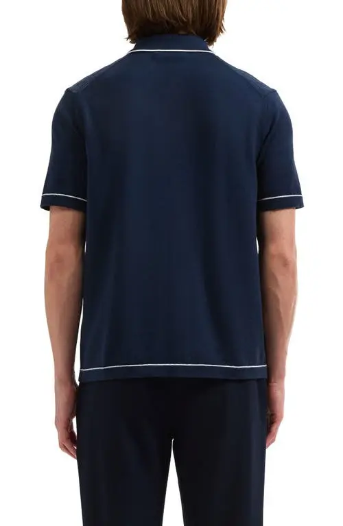 Bugatchi Short Sleeve Full Button Sweater - Navy