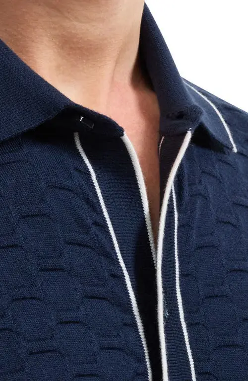 Bugatchi Short Sleeve Full Button Sweater - Navy