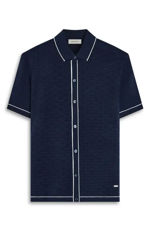 Bugatchi Short Sleeve Full Button Sweater - Navy