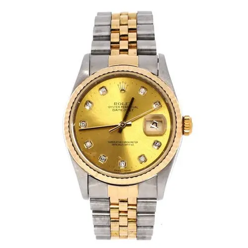ROLEX Oyster Perpetual Datejust Automatic Watch Stainless Steel And Yellow Gold With Diamond Markers 36 - Metallic Silver