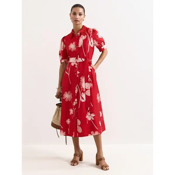 PHASE EIGHT Delphine Floral Print Midi Shirt Dress - Red
