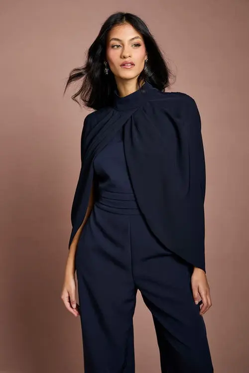 Coast Petite High Neck Cape Wide Leg Jumpsuit