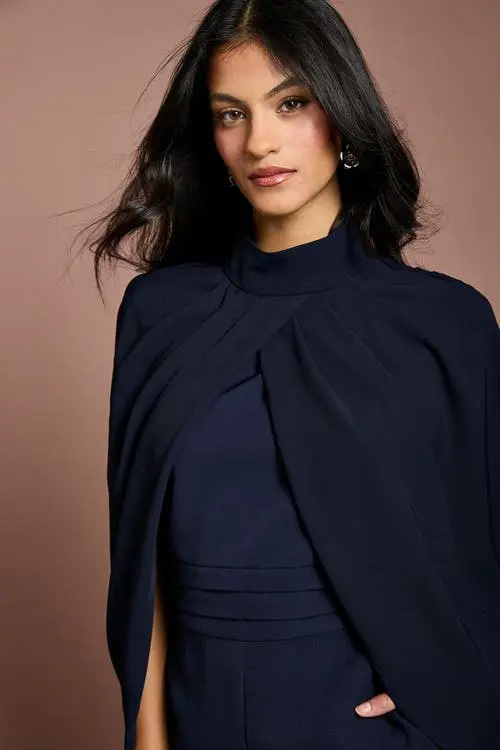 Coast Petite High Neck Cape Wide Leg Jumpsuit
