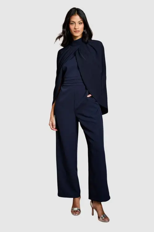 Coast Petite High Neck Cape Wide Leg Jumpsuit - Navy