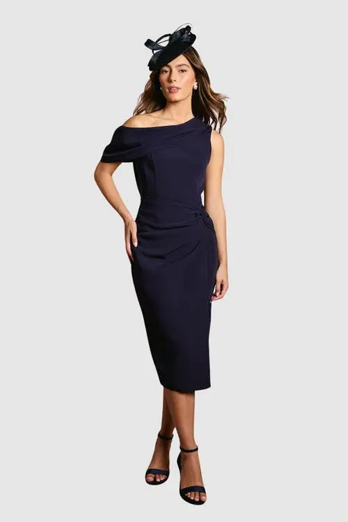 Coast One Shoulder Twist Front Pencil Dress - Navy