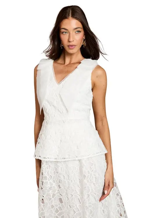 Coast Lace Bow V-neck Top - Ivory